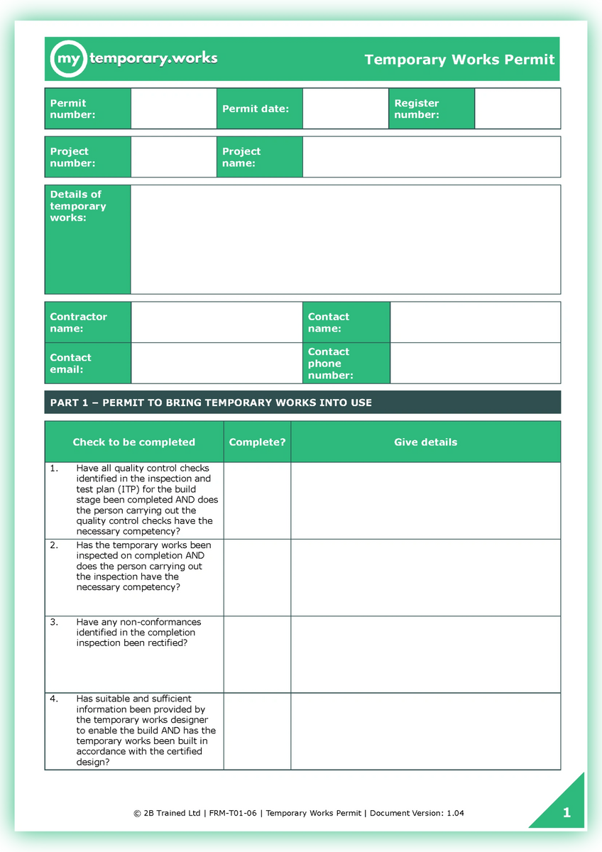 Temporary Works Permit